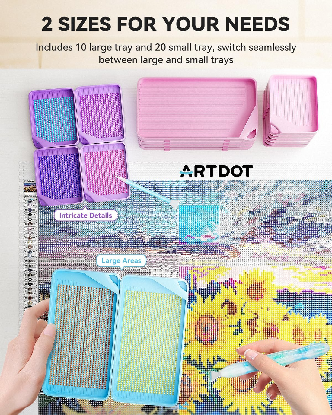 ARTDOT 30-piece Diamond Painting Blue Trays Set for Crafts